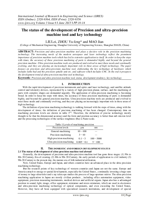 (PDF) The status of the development of Precision and ultra-precision ...