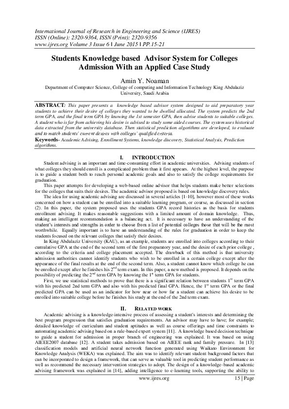 (PDF) Students Knowledge based Advisor System for Colleges Admission ...