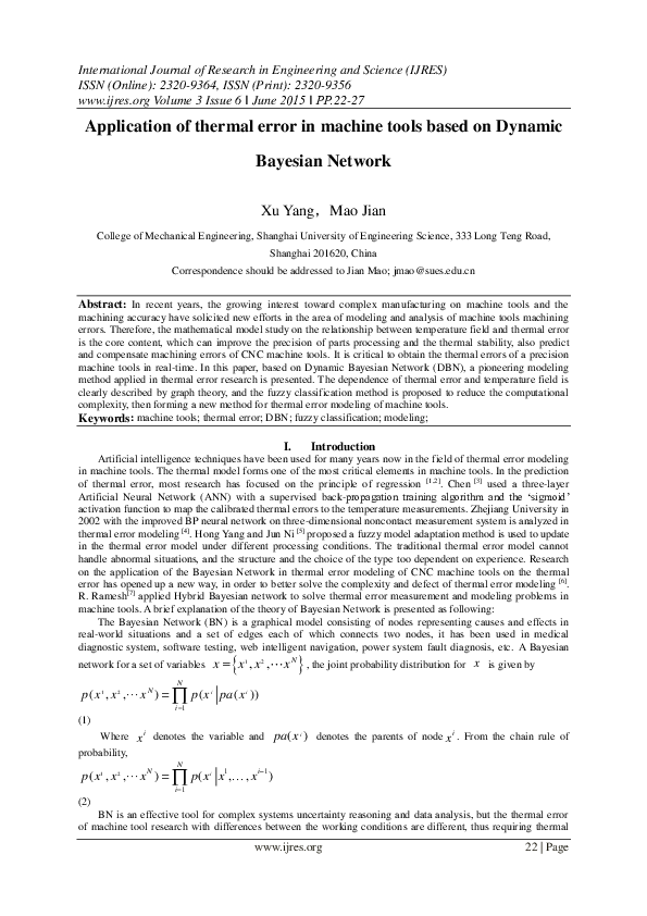 Pdf Application Of Thermal Error In Machine Tools Based On Dynamic Bayesian Network