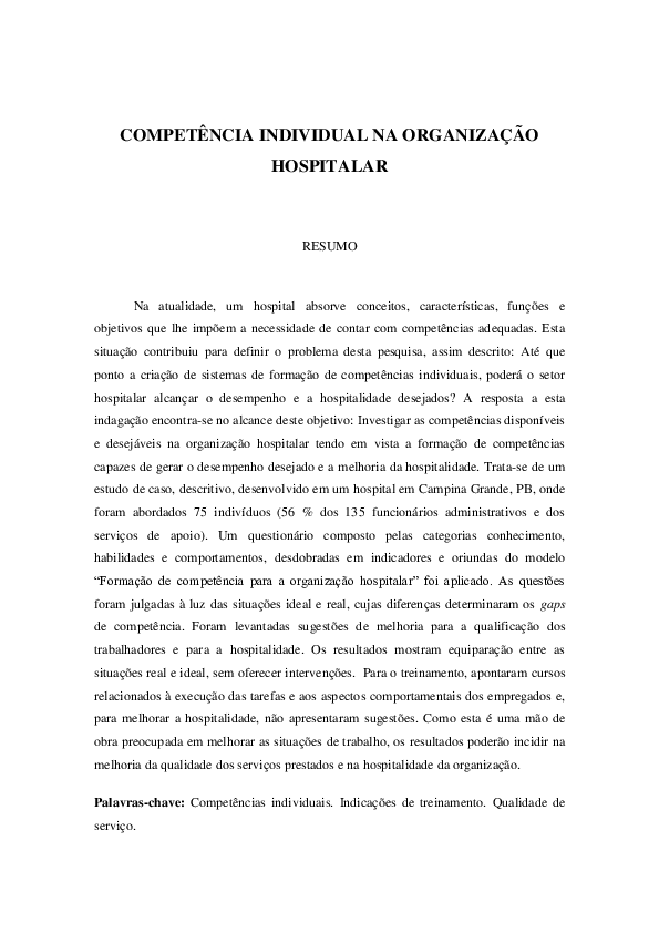 (PDF) Individual competence in Hospital Organization