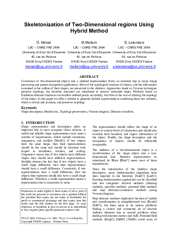 (PDF) Skeletonization of Two-Dimensional regions Using Hybrid Method