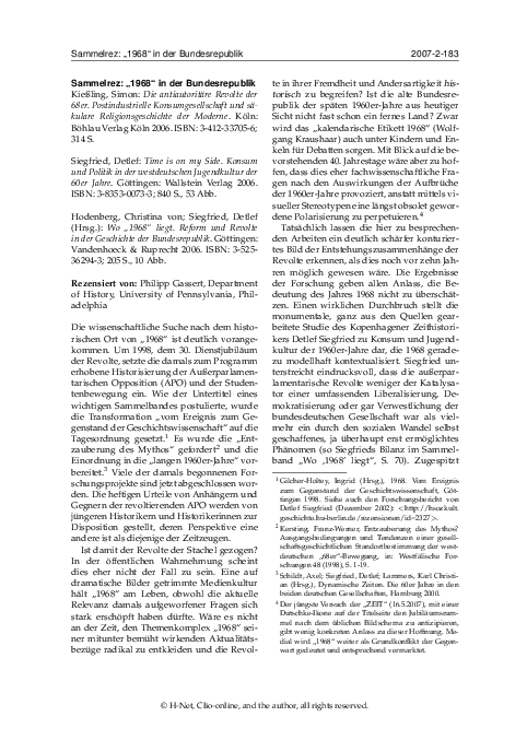 Philipp Gassert reviewed "Wo 68 liegt: Reform und Revolte in der ...