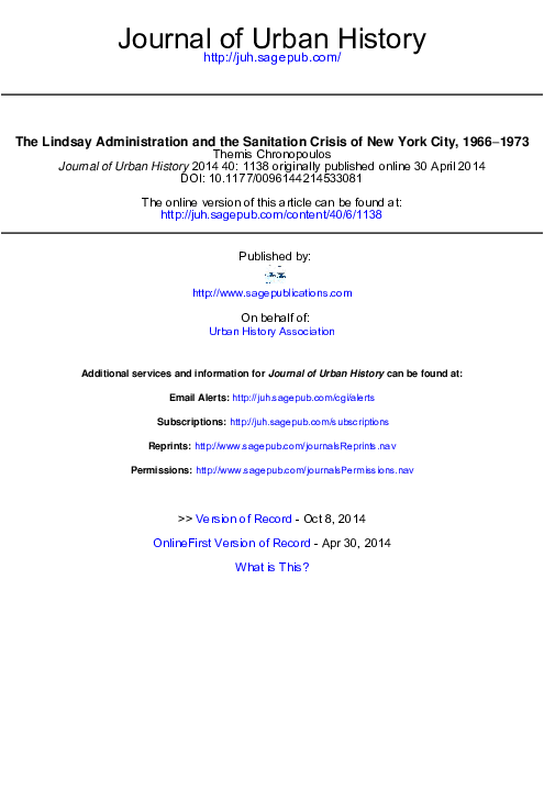(PDF) The Lindsay Administration and the Sanitation Crisis of New York ...