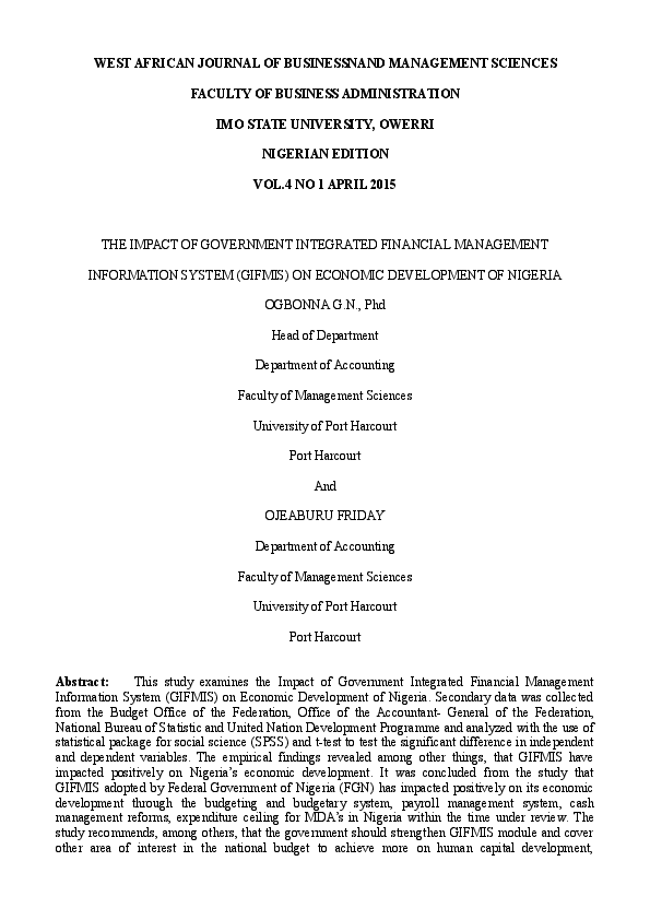 (DOC) THE IMPACT OF GOVERNMENT INTEGRATED FINANCIAL MANAGEMENT ...