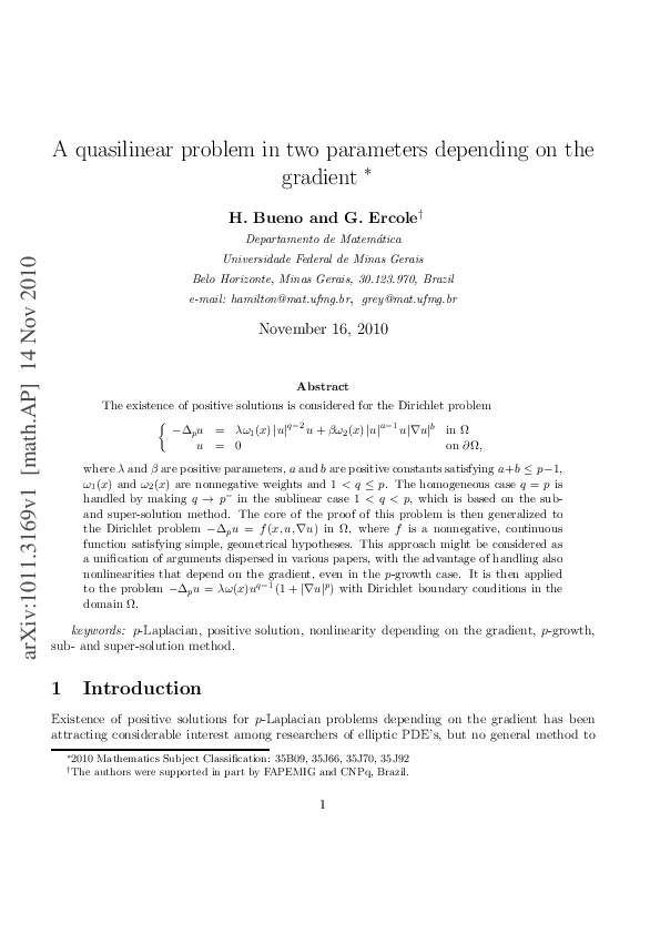 (PDF) A quasilinear problem in two parameters depending on the gradient