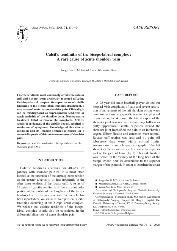 (PDF) Calcific tendinitis of the biceps-labral complex : A rare cause ...