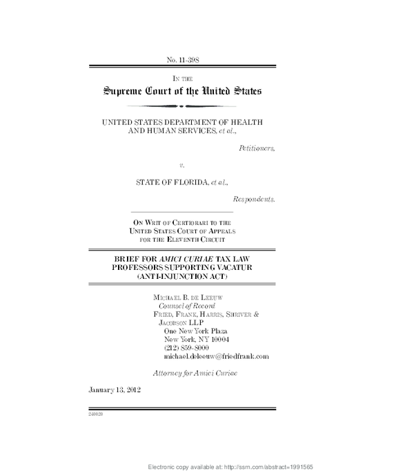 Pdf Amicus Curiae Brief In Health And Human Services V Florida