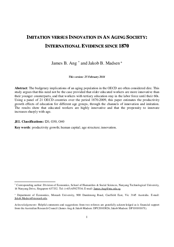 (PDF) Imitation versus innovation in an aging society: International ...