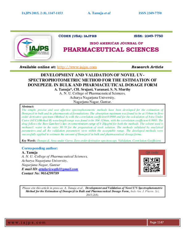 Pdf Development And Validation Of Novel Uv Spectrophotometric Method