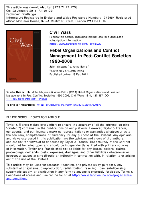 Rebel Organizations and Conflict Management in Post-Conflict Societies ...