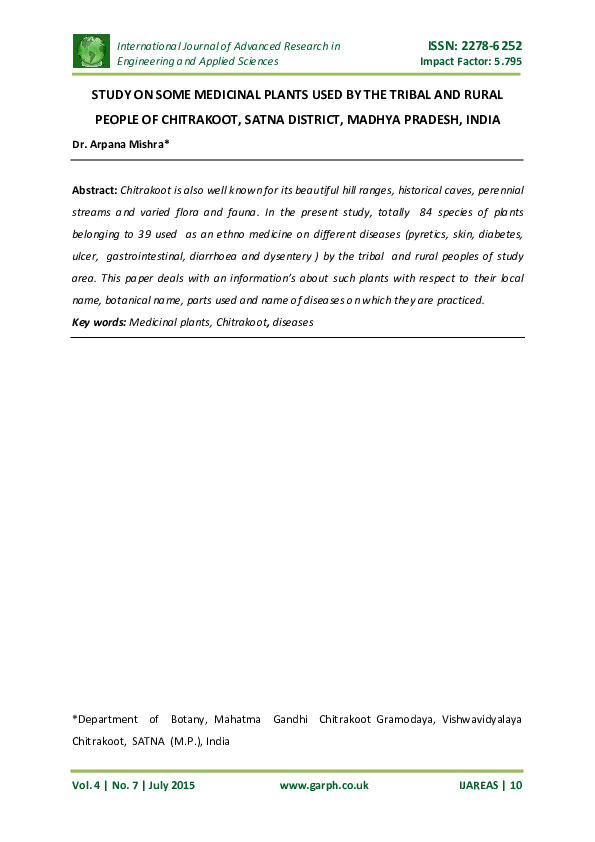 (PDF) STUDY ON SOME MEDICINAL PLANTS USE