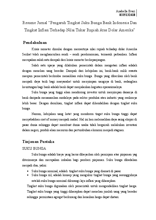 (DOC) Jurnal Ekonomi: 1. Pengaruh Tingkat Suku Bunga Bank Indonesia dan Tingkat Inflasi Terhadap ...