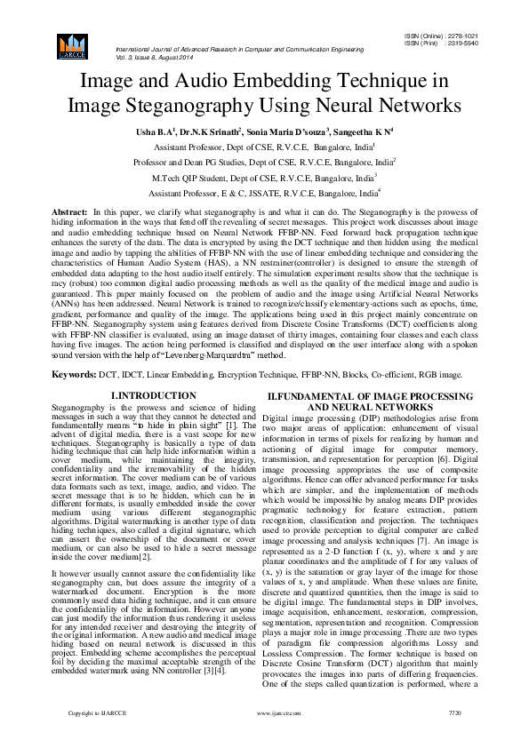 Pdf Image And Audio Embedding Technique In Image Steganography Using Neural Networks