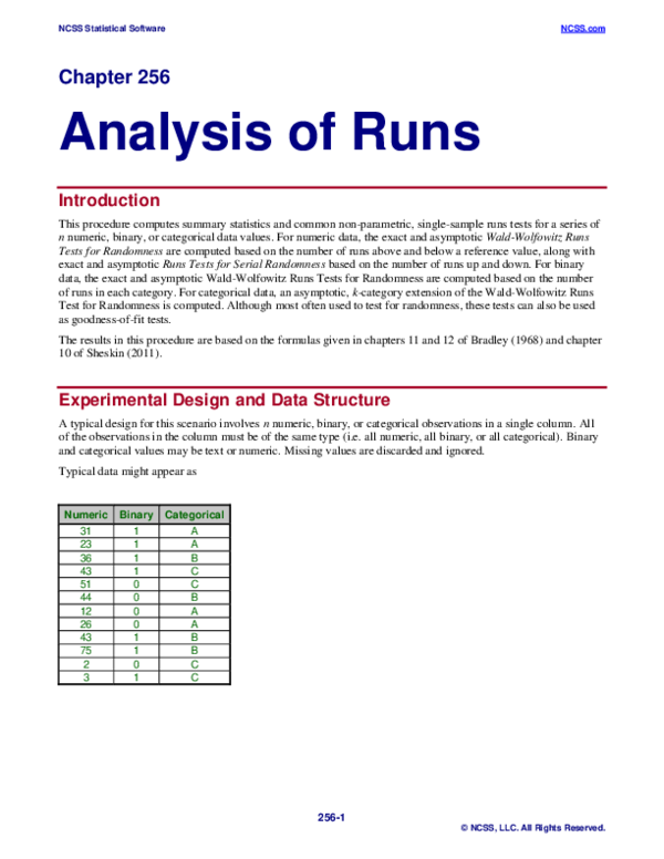 (PDF) NCSS Statistical Software Analysis of Runs