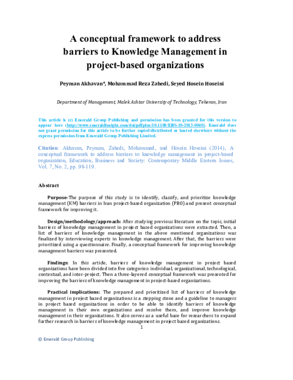 A conceptual framework to address barriers to Knowledge Management in project-based organizations