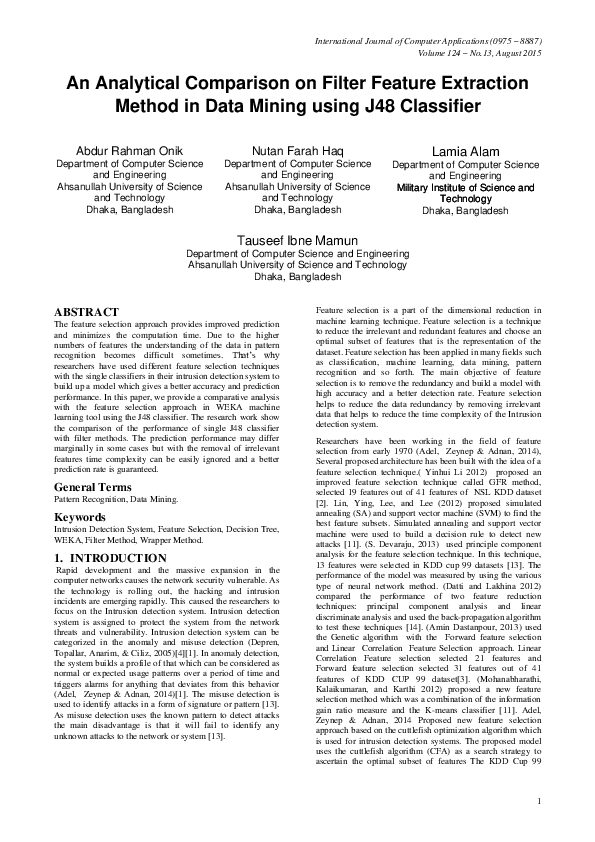 Pdf An Analytical Comparison On Filter Feature Extraction Method In