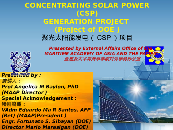 (PPT) Concentrating Solar Panel (CSP) Project (DOE Project)