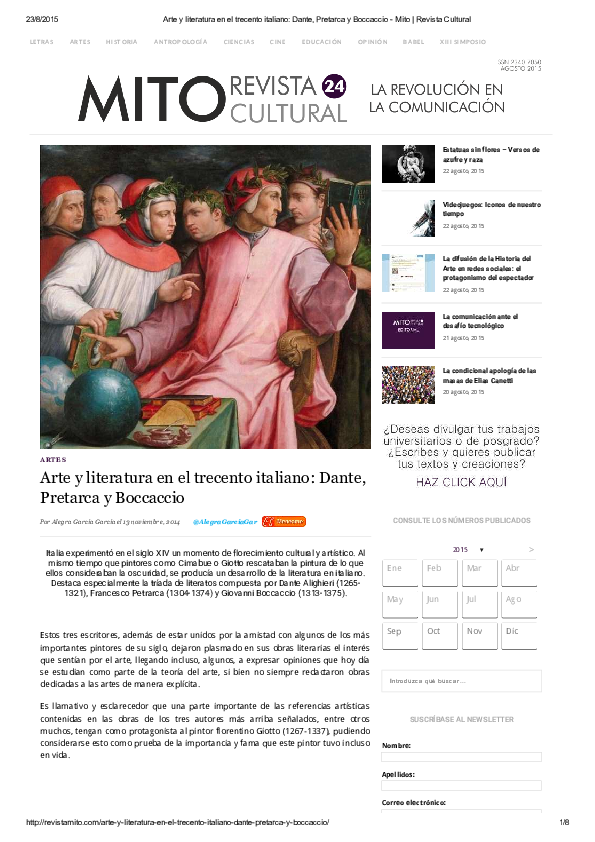 (PDF) Arte y literatura en el trecento italiano: Dante, Pretarca y ...