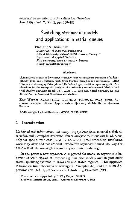 (PDF) Switching stochastic models and applications in retrial queues