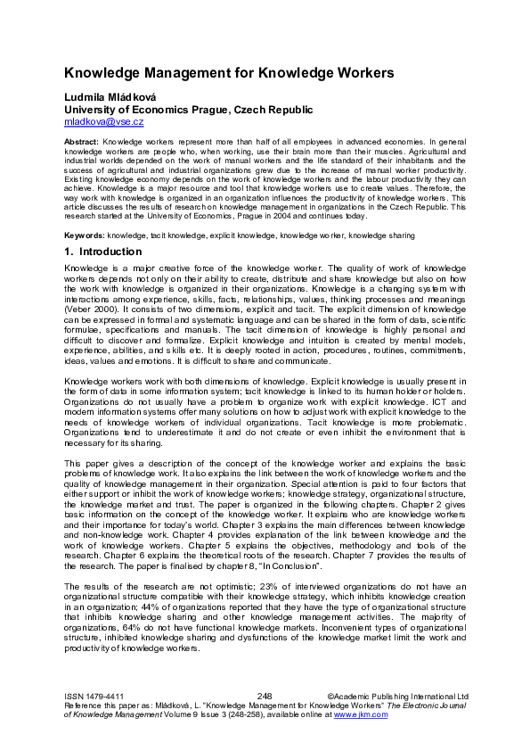 (PDF) Knowledge Management for Knowledge Workers