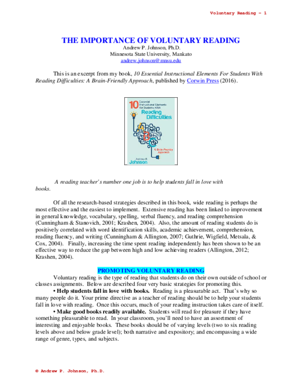 (PDF) THE IMPORTANCE OF VOLUNTARY READING