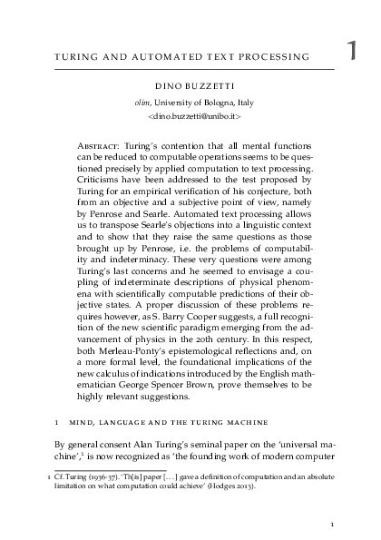 (PDF) Turing and Automated Text Processing