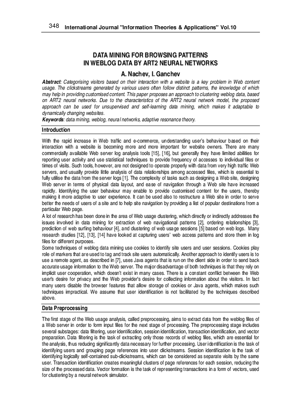 (PDF) DATA MINING FOR BROWSING PATTERNS IN WEBLOG DATA BY ART2 NEURAL NETWORKS