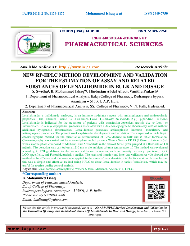 (PDF) NEW RP-HPLC METHOD DEVELOPMENT AND VALIDATION FOR THE ESTIMATION OF ASSAY AND RELATED ...