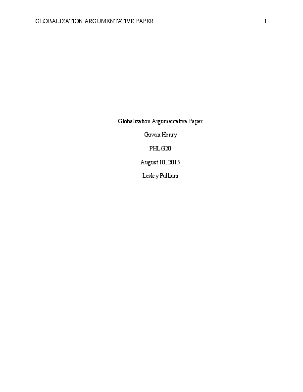 (DOC) Globalization Argumentative Paper