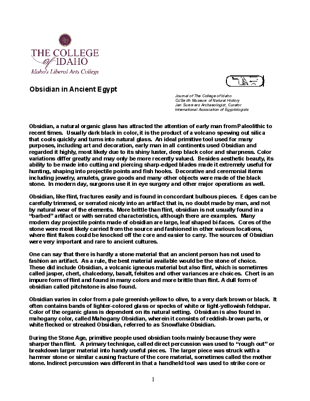 (DOC) Obsidian in Ancient Egypt (brief)