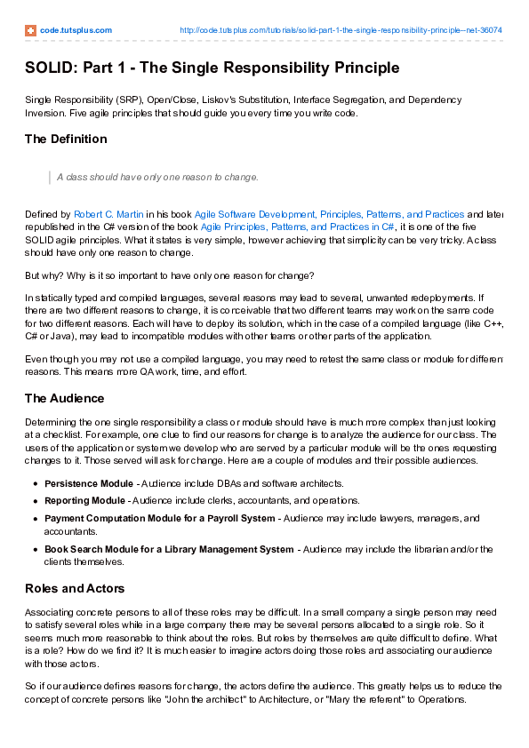 (PDF) SOLID: Single Responsibility Principle