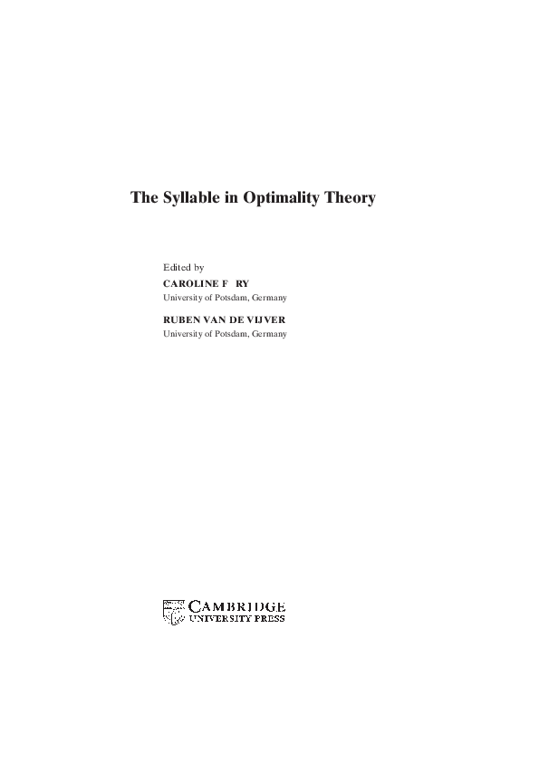 (PDF) Review of Féry Caroline and Ruben van de Vijver (ed.). 2003. The Syllable in Optimality ...