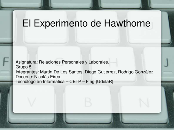 (PDF) El Experimento de Hawthorne