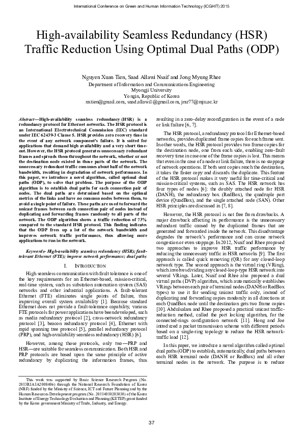 (PDF) High-availability Seamless Redundancy (HSR) Traffic Reduction ...