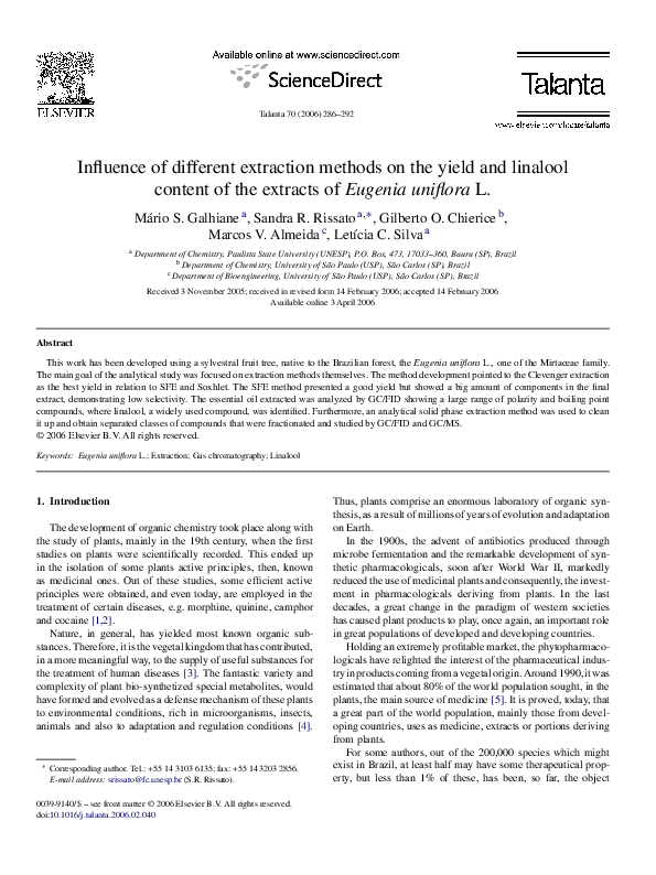 (PDF) Influence of different extraction methods on the yield and linalool content of the ...