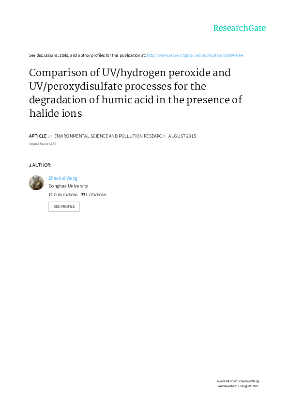 (PDF) Comparison of UV/hydrogen peroxide and UV/peroxydisulfate ...