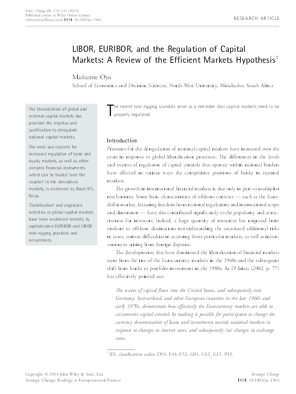 (PDF) LIBOR, EURIBOR, and the Regulation of Capital Markets: A Review ...