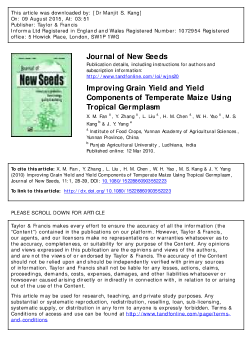 Pdf Improving Grain Yield And Yield Components Of Temperate Maize Using Tropical Germplasm
