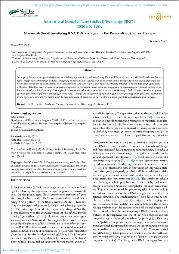 (PDF) Nanoscale Small Interfering RNA Delivery Systems For Personalized ...