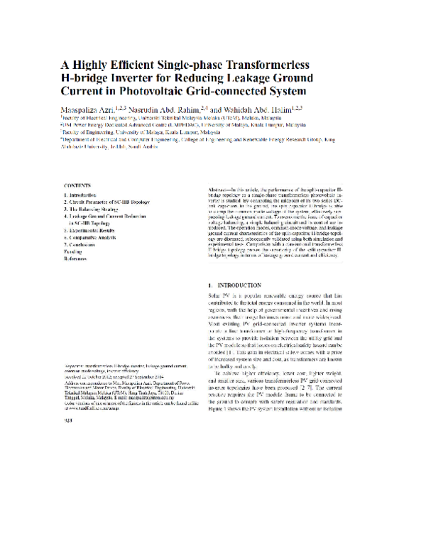 (PDF) A Highly Efficient Single-phase Transformerless H-bridge Inverter for Reducing Leakage ...