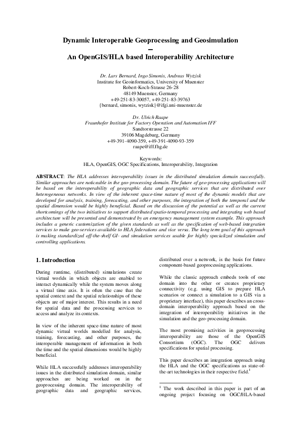 (PDF) Dynamic Interoperable Geoprocessing and Geosimulation An OpenGIS/HLA based ...