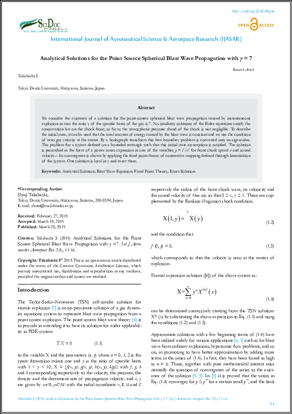 (PDF) Analytical Solutions for the Point Source Spherical Blast Wave Propagation with γ = 7