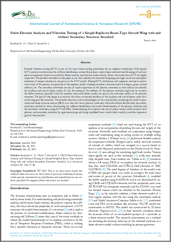 Pdf Finite Element Analysis And Vibration Testing Of A Simple Replicate Beam Type Aircraft