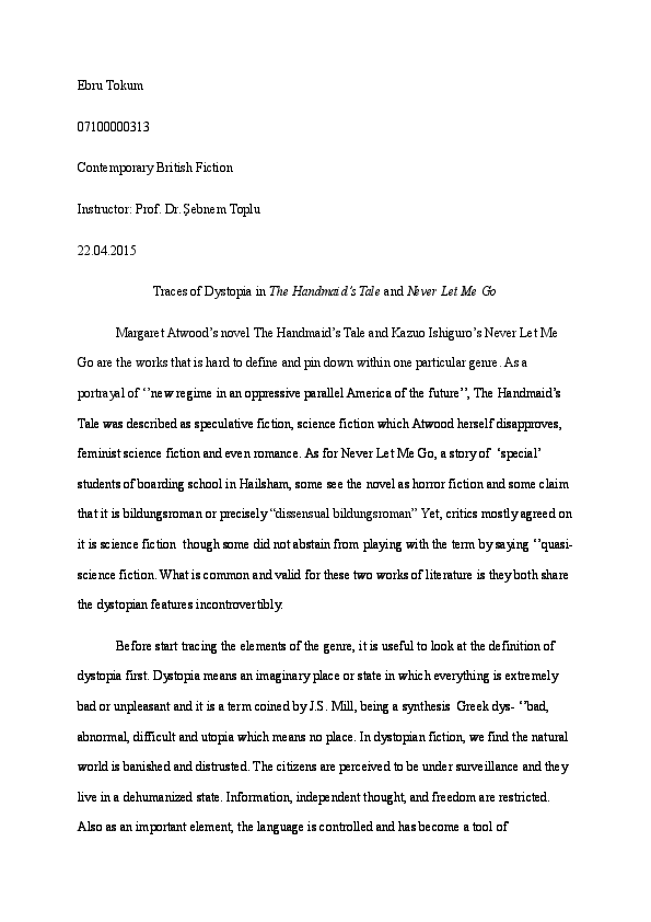 (DOC) Traces of Dystopia in The Handmaid’s Tale and Never Let Me Go