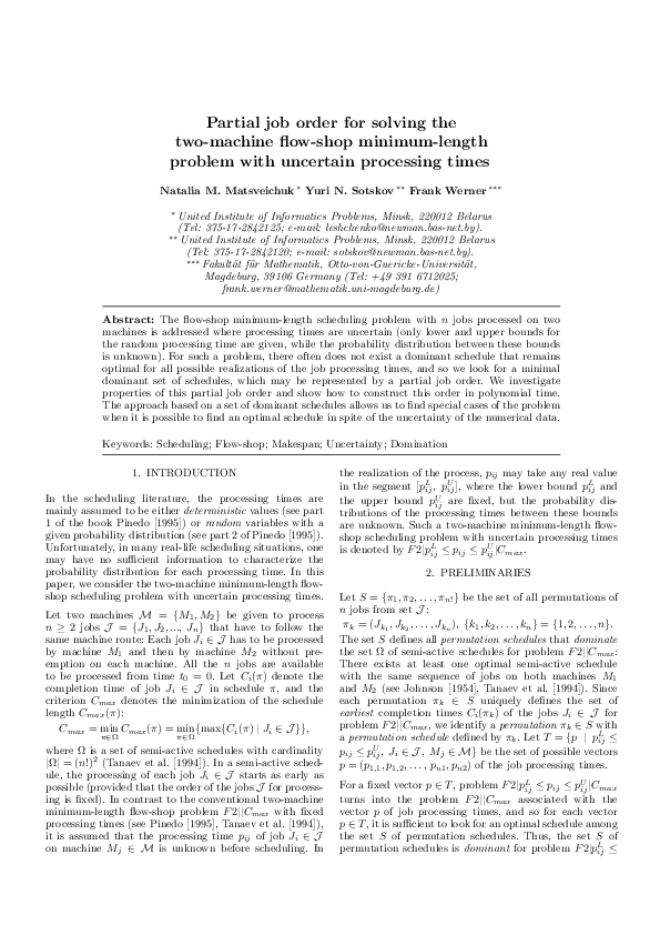 Partial Job-Order for Solving the Two-Machine Flow-Shop Minimum-Length Problem with Uncertain ...