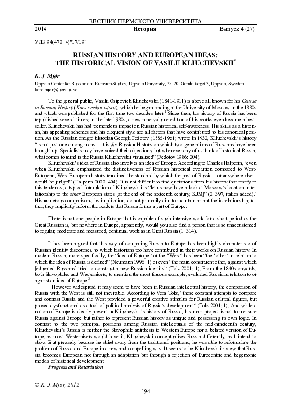 (PDF) Russian History, Western Ideas: The Historical Vision of Vasilii ...