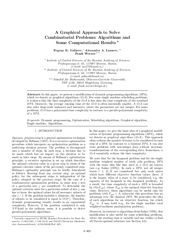 A graphical approach to solve combinatorial problems: Algorithms and some computational results