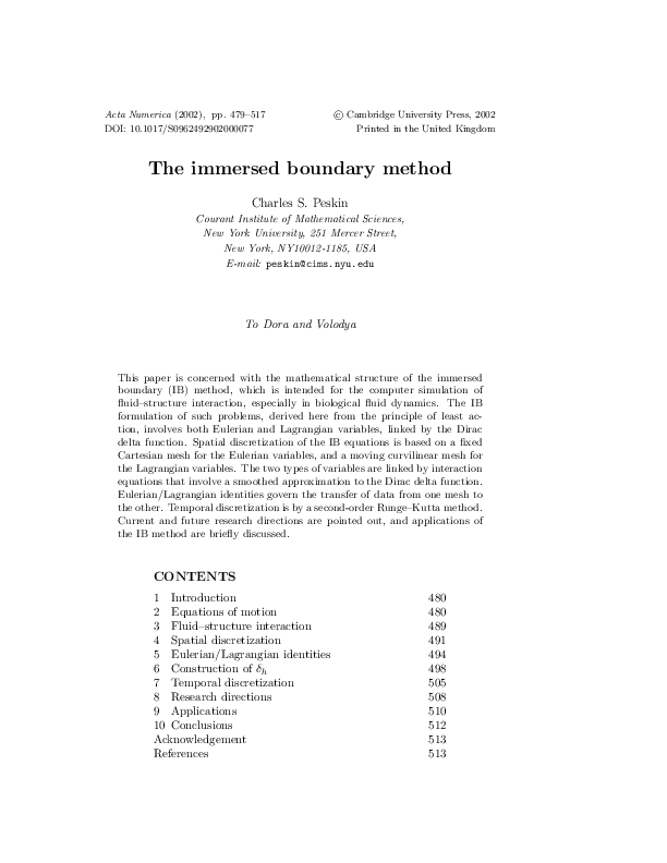 (PDF) The immersed boundary method