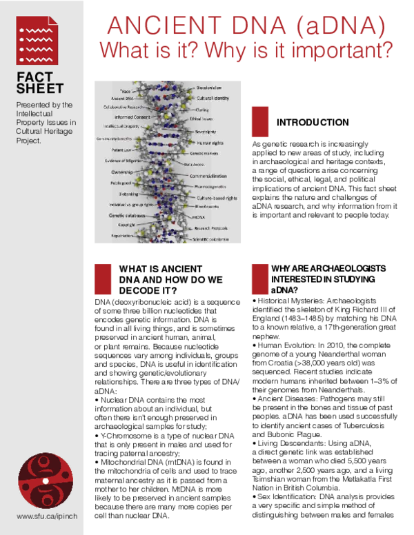 (PDF) FACT SHEET — Ancient DNA (aDNA): What is it? Why is it important?