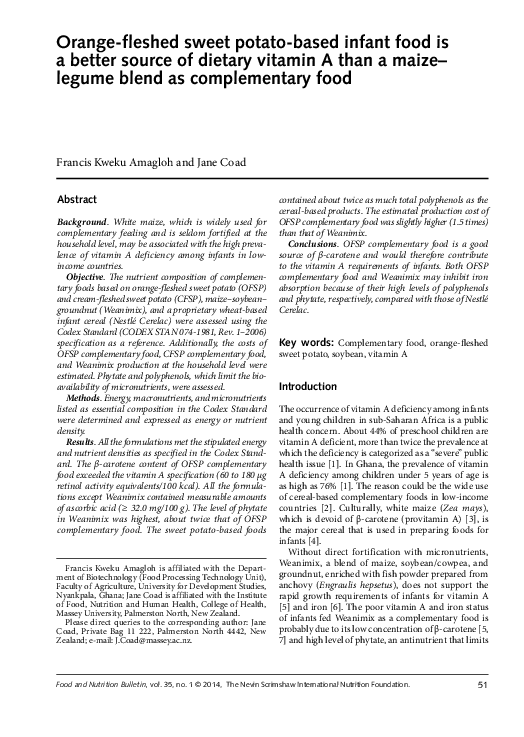 (PDF) Orange-fleshed sweet potato-based infant food is a better source of dietary vitamin A than ...